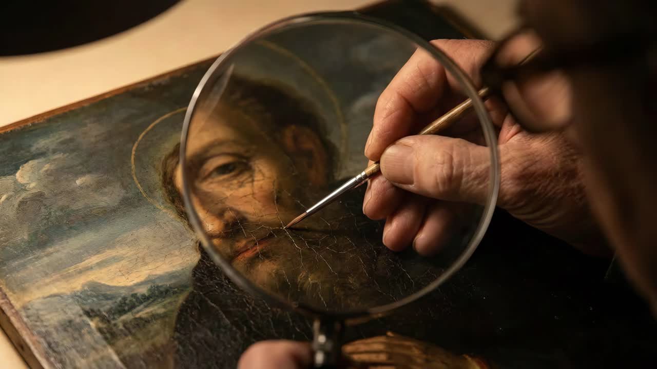 Restoring an Old Painting | Premium Stock Video Footage