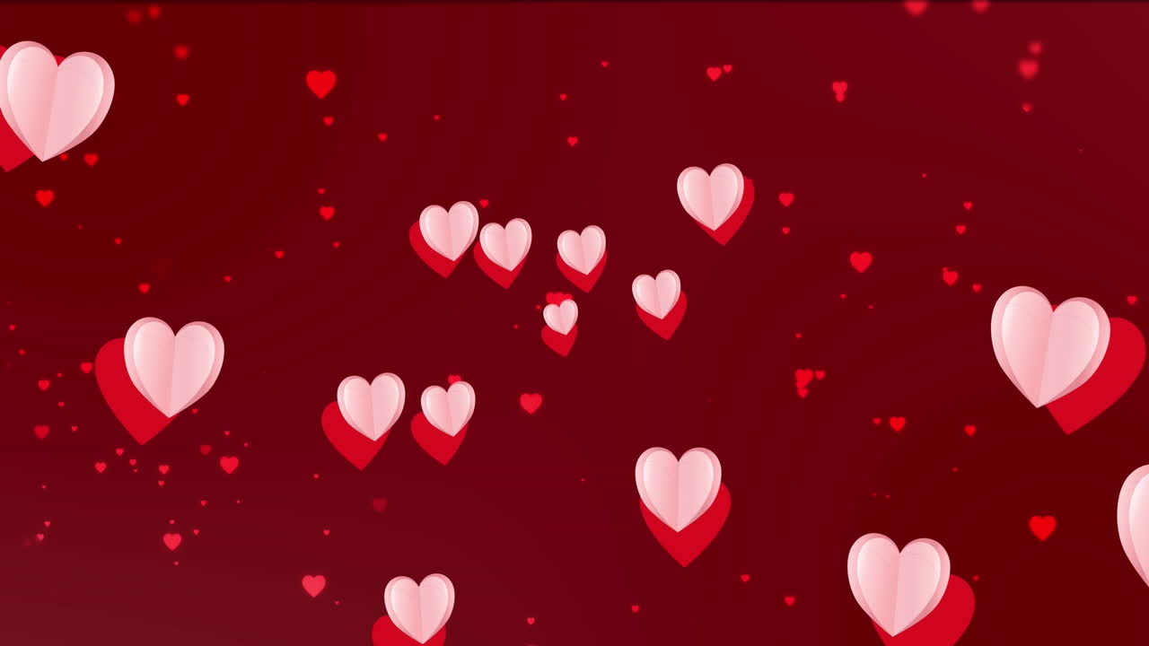 Animation of white and red heart icons moving over red background ...