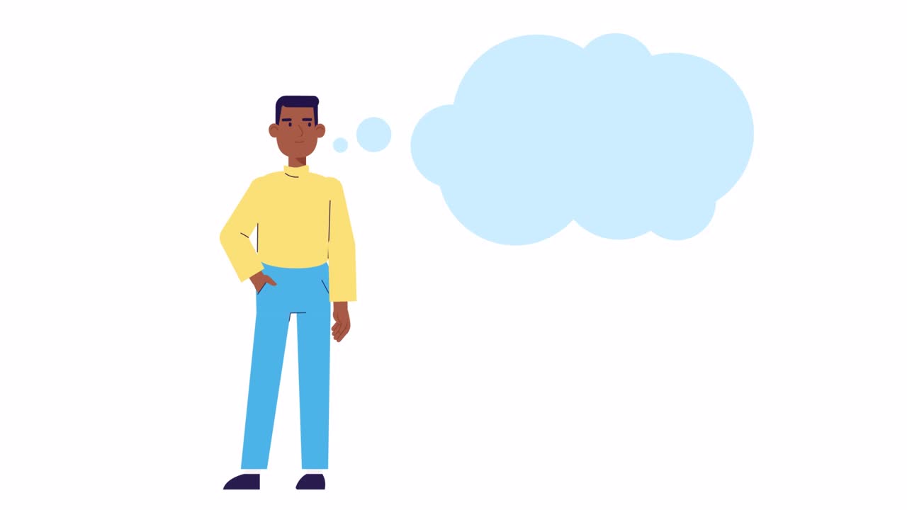 Young man thinking animation. speech bubble or thought bubble above his ...