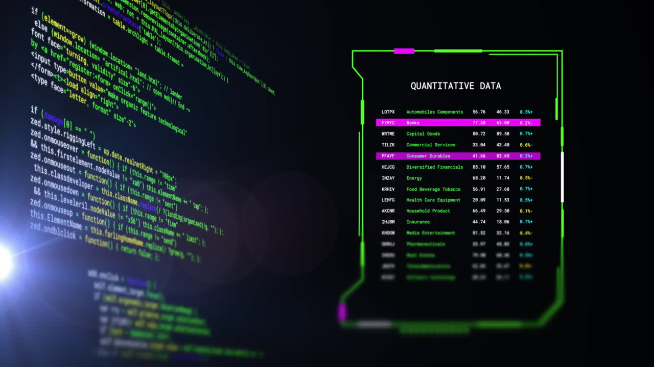 Premium stock video - Animation of scrolling text data and interface processing quantitative ...