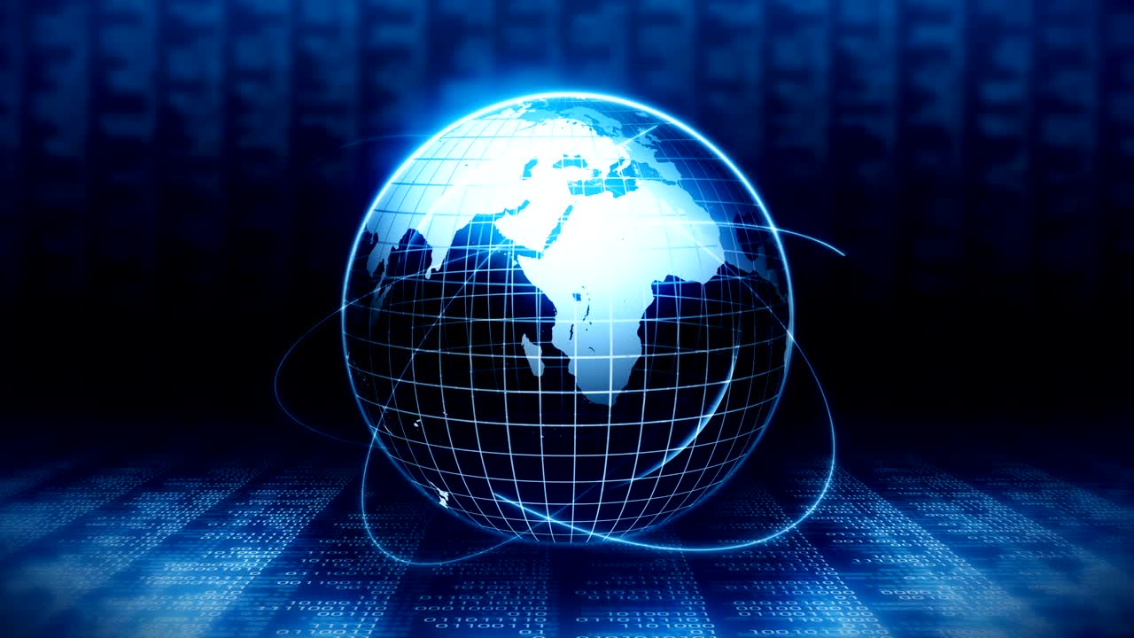 Planet earth with background of binary digits. binary numbers around global earth. high tech ...
