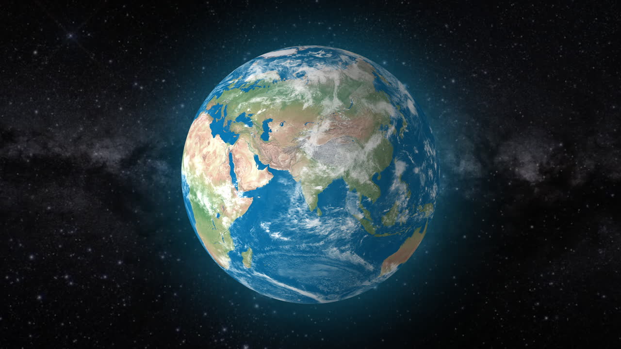 Cinematic video background showcases realistic globe rotating, zooming ...