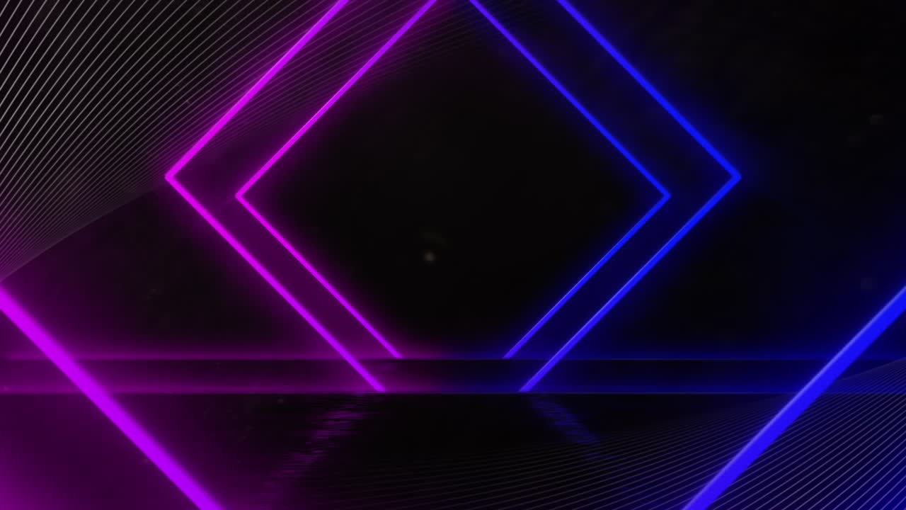 Animation of white curved lines, with purple and blue neon diamonds ...
