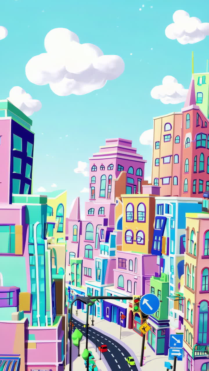 Colorful Cartoon Cityscape | Premium Stock Video Footage
