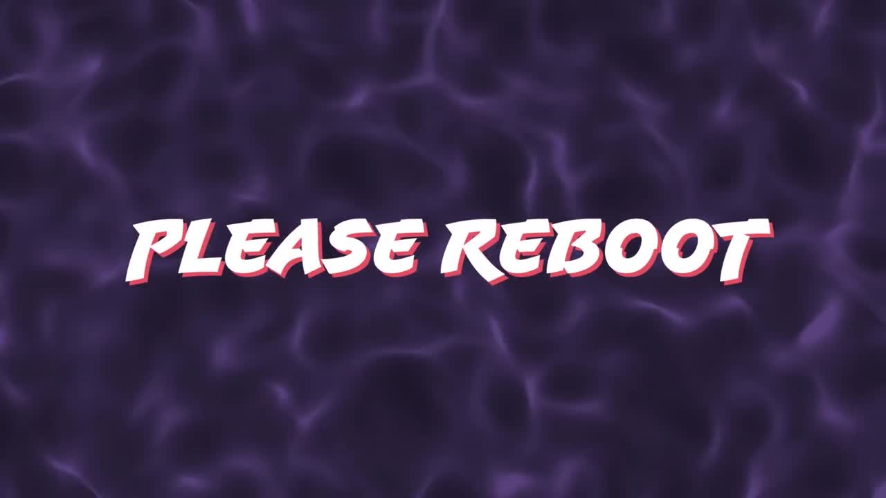 Premium stock video - Animation of please reboot text over colourful liquid background