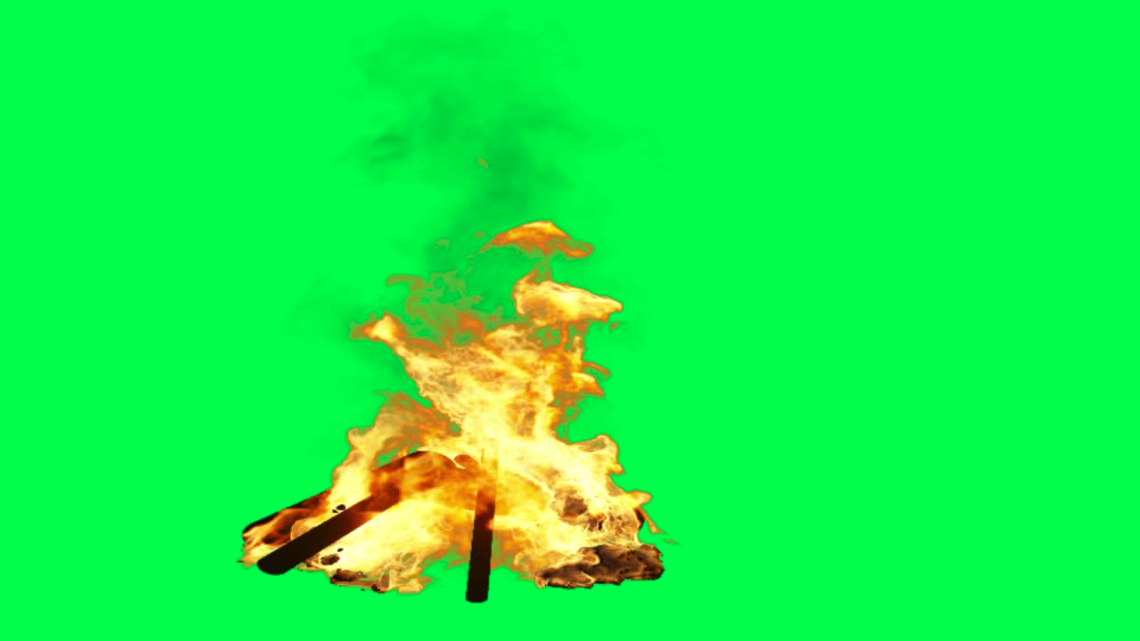 Burning Campfire on Green Screen | Premium Stock Video Footage
