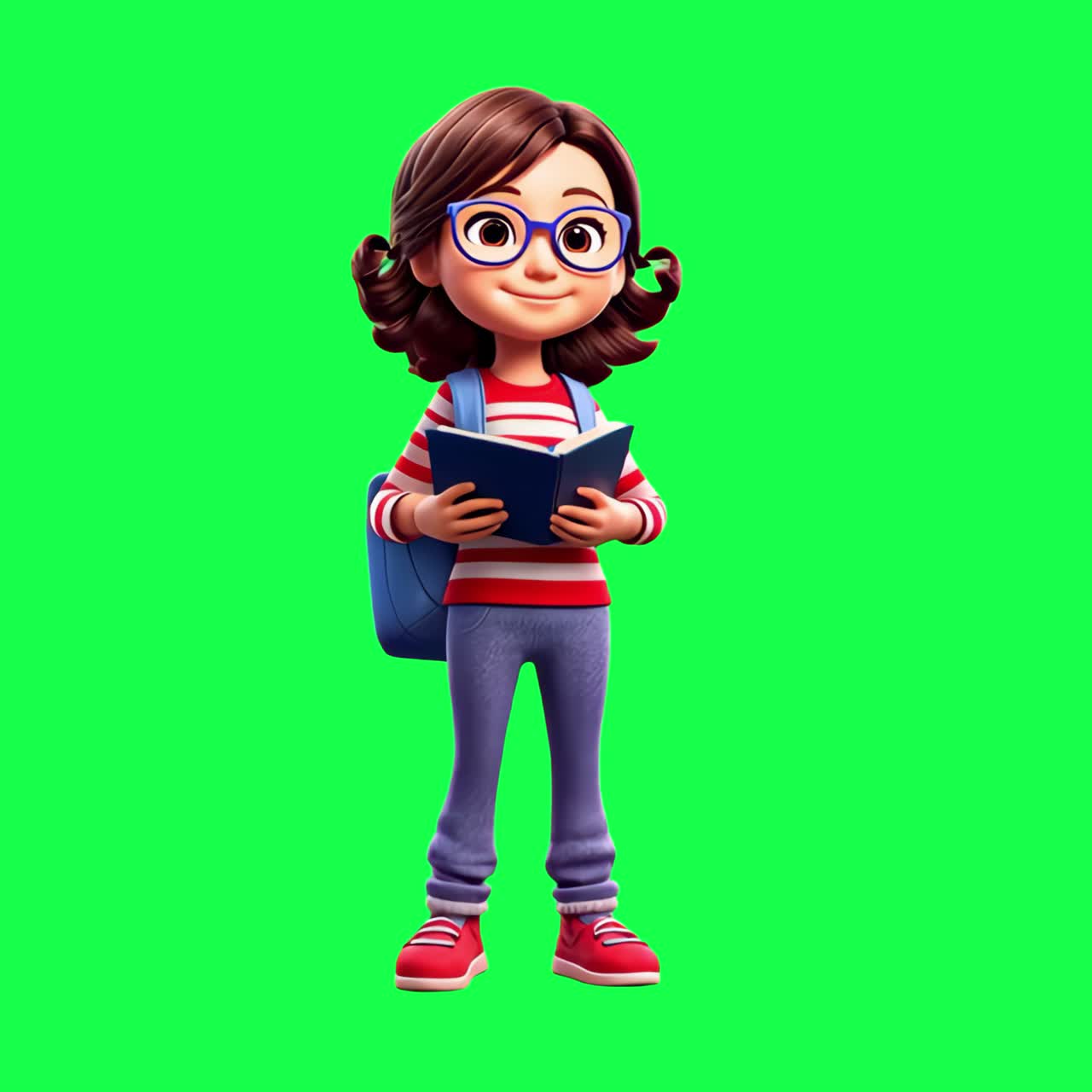 Animated student reading book animation, transparent 4K video, green ...