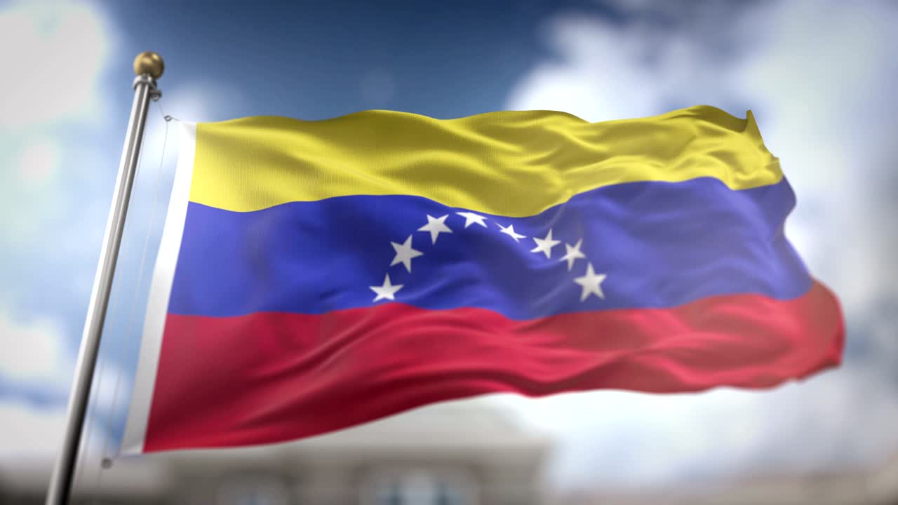 Venezuela Flag Waving Slow Motion 3D Rendering Blue Sky Background ...