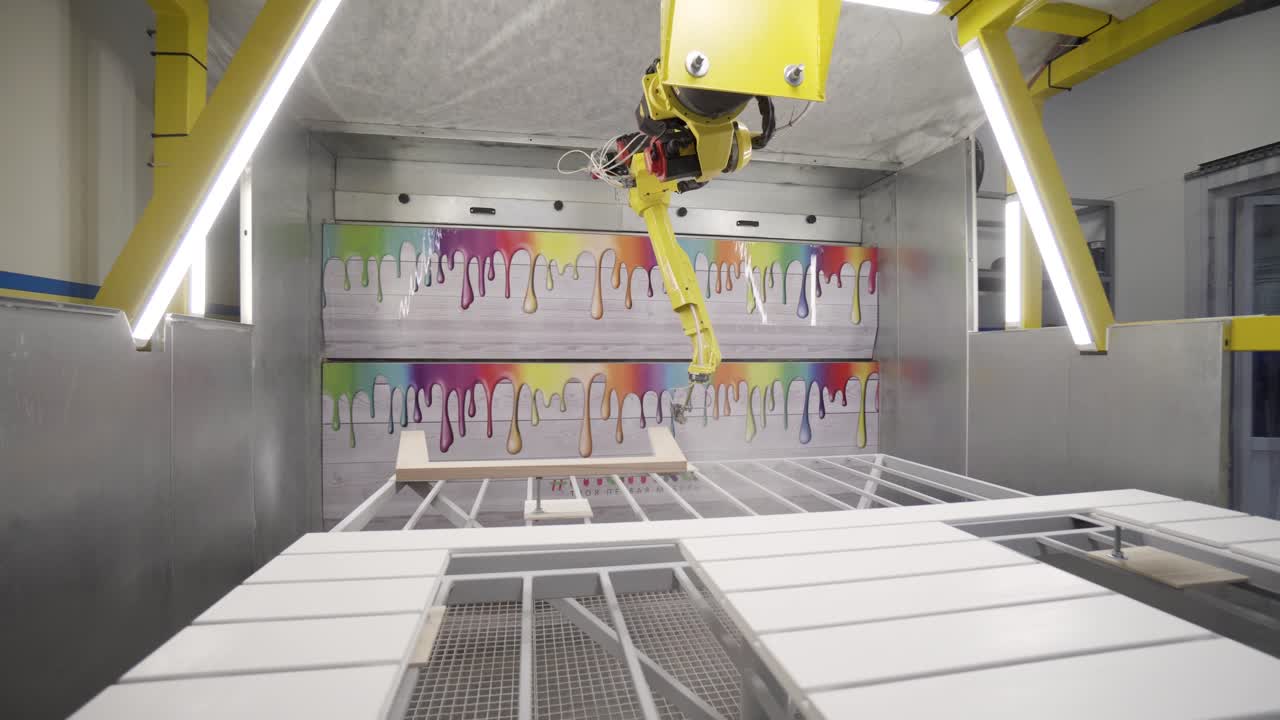 Automated Painting Process of Wood Frames | Premium Stock Video Footage