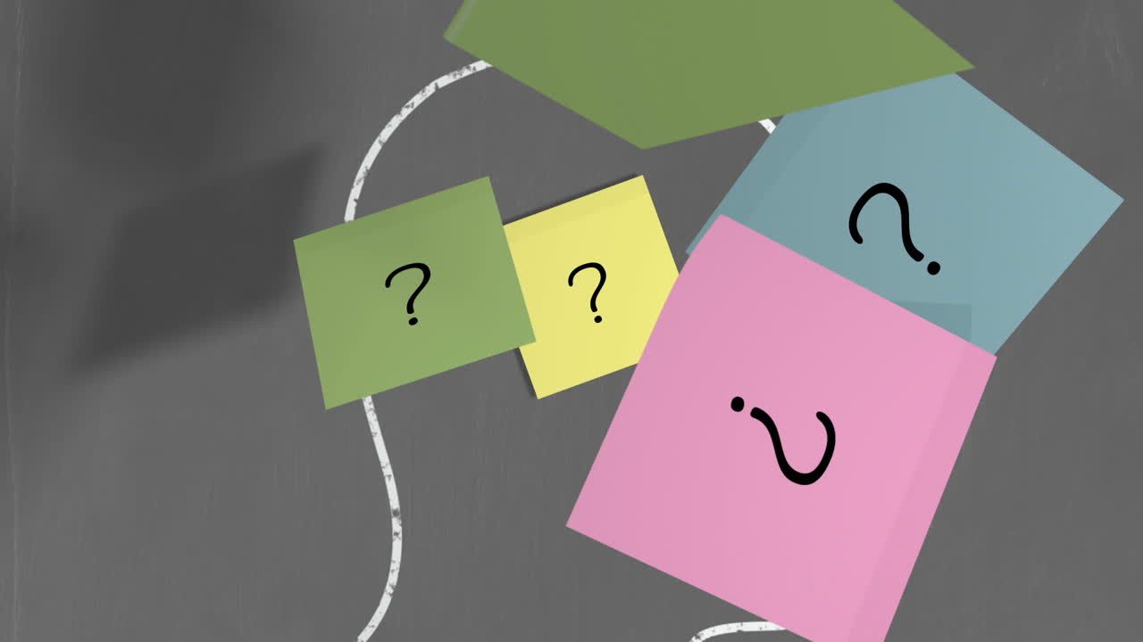 Premium stock video - Question mark post its in chalk drawn head outline