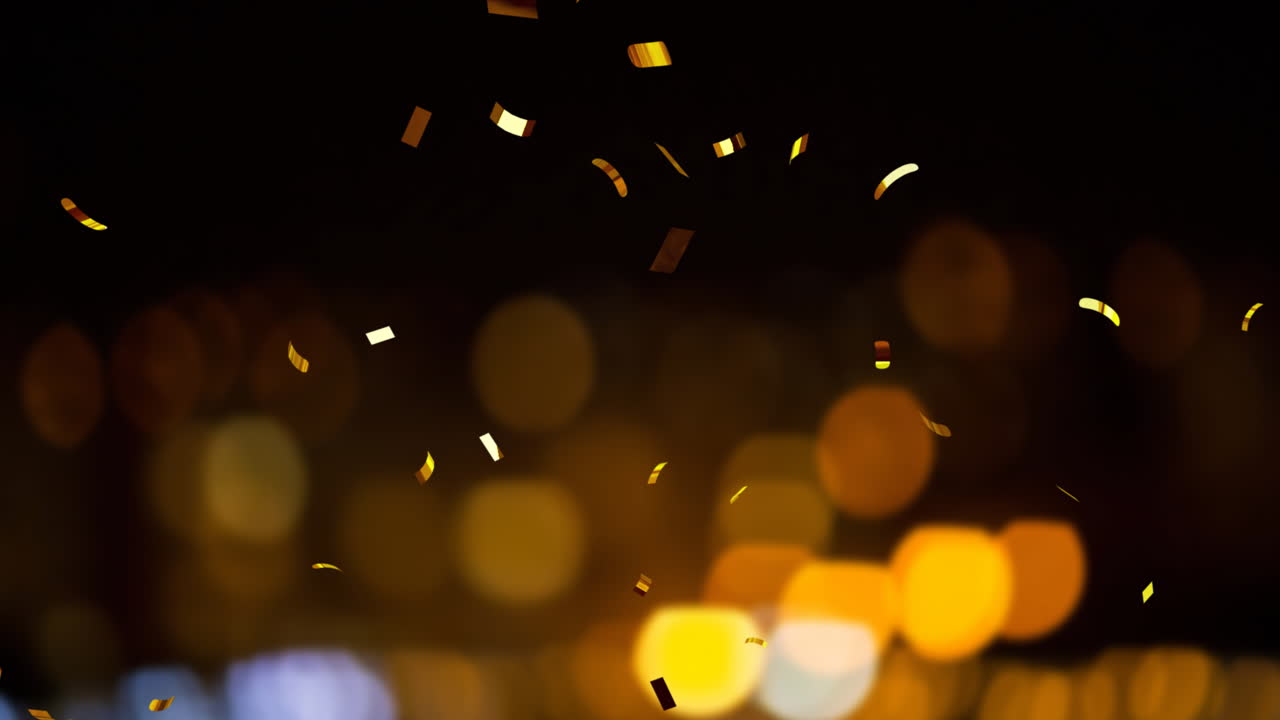 Premium stock video - Animation of confetti and spot lights on black ...