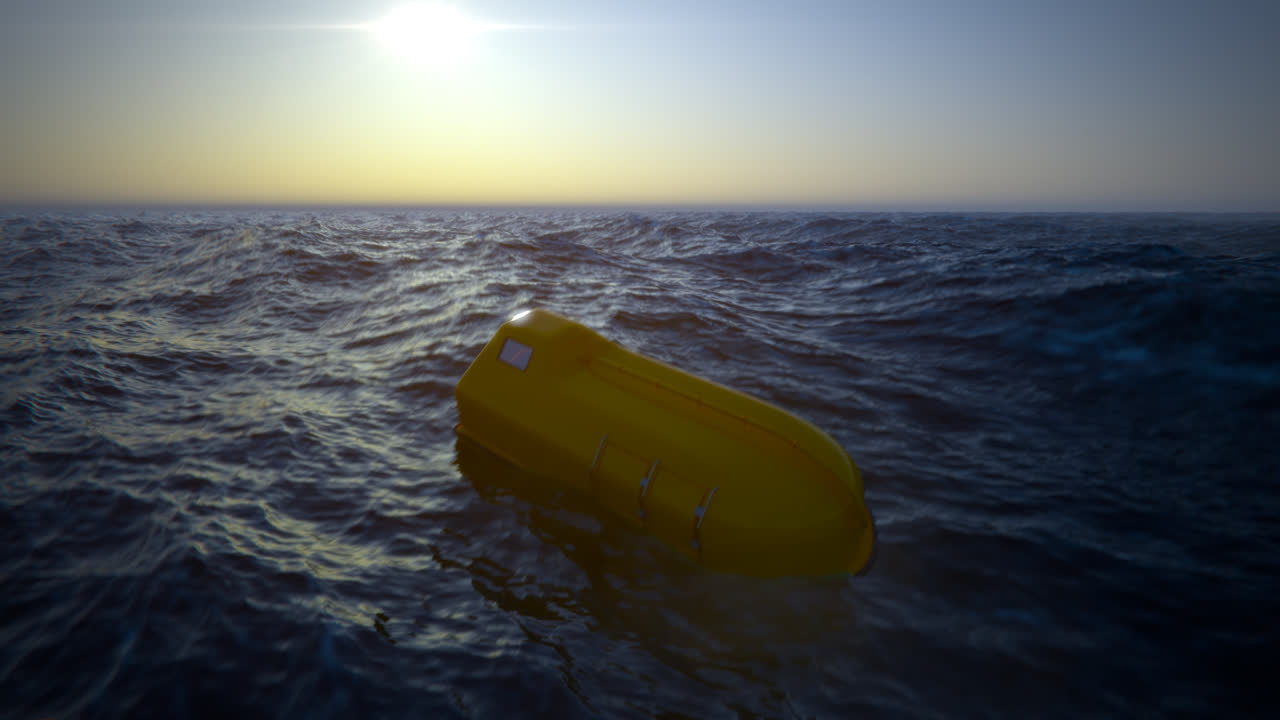 Premium stock video - Emergency lifeboats floating on the rough sea ...