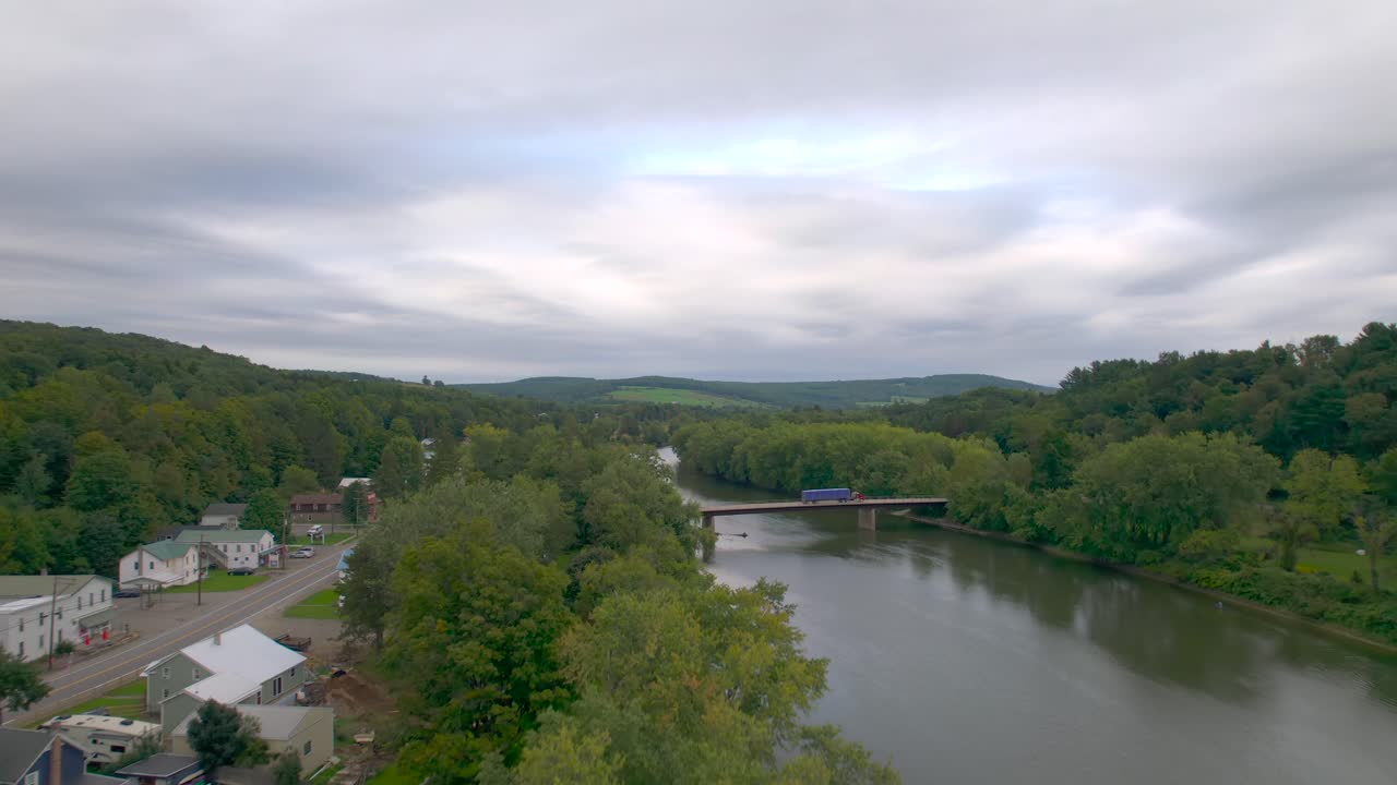 Drone aerial of the Susquehanna in Nineveh and Afton NEW York | Premium ...