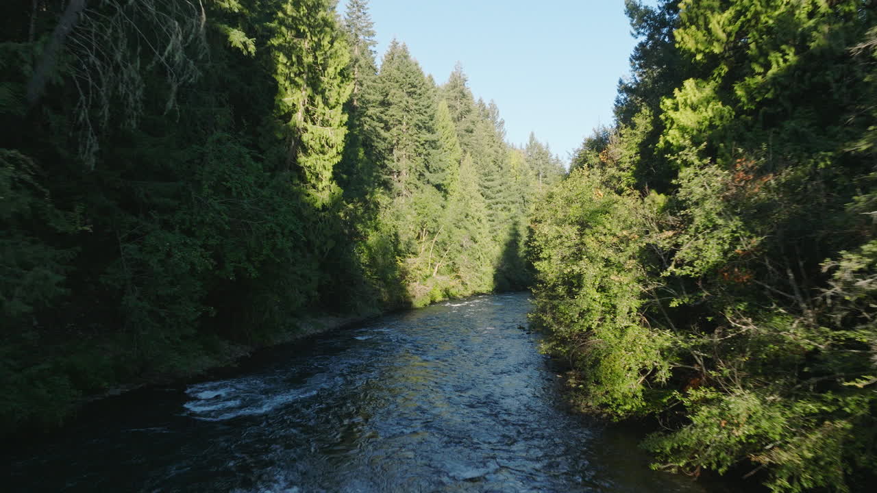 Drone aerial of scenic pristine river in southern washington state-1 ...