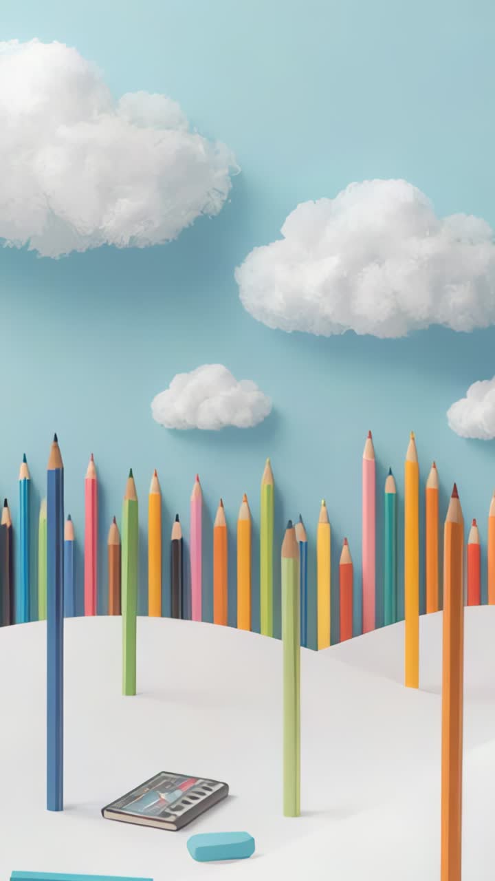Vertical video: Starting camera panning across colored pencils in ...