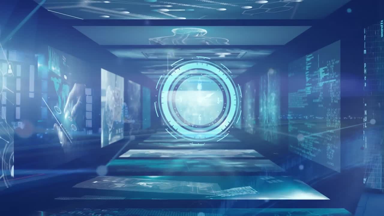 Animation Of Neon Ticking Clock And Network Of Connections Over Screens With Data Processing