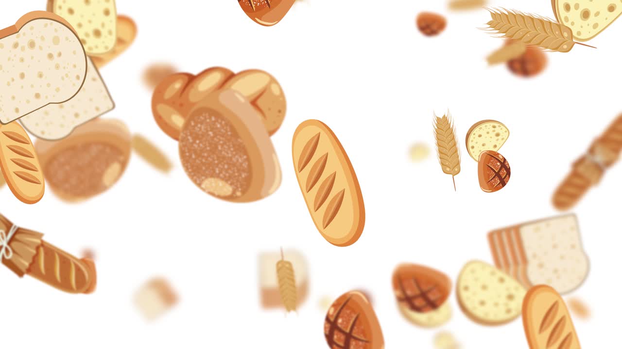 Various breads raining down in animation | Premium Stock Video Footage