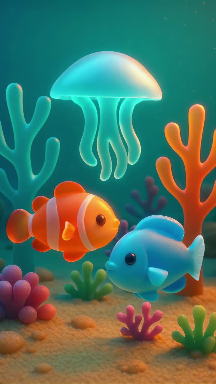 Vibrant underwater scene with colorful fish and jellyfish, captured ...