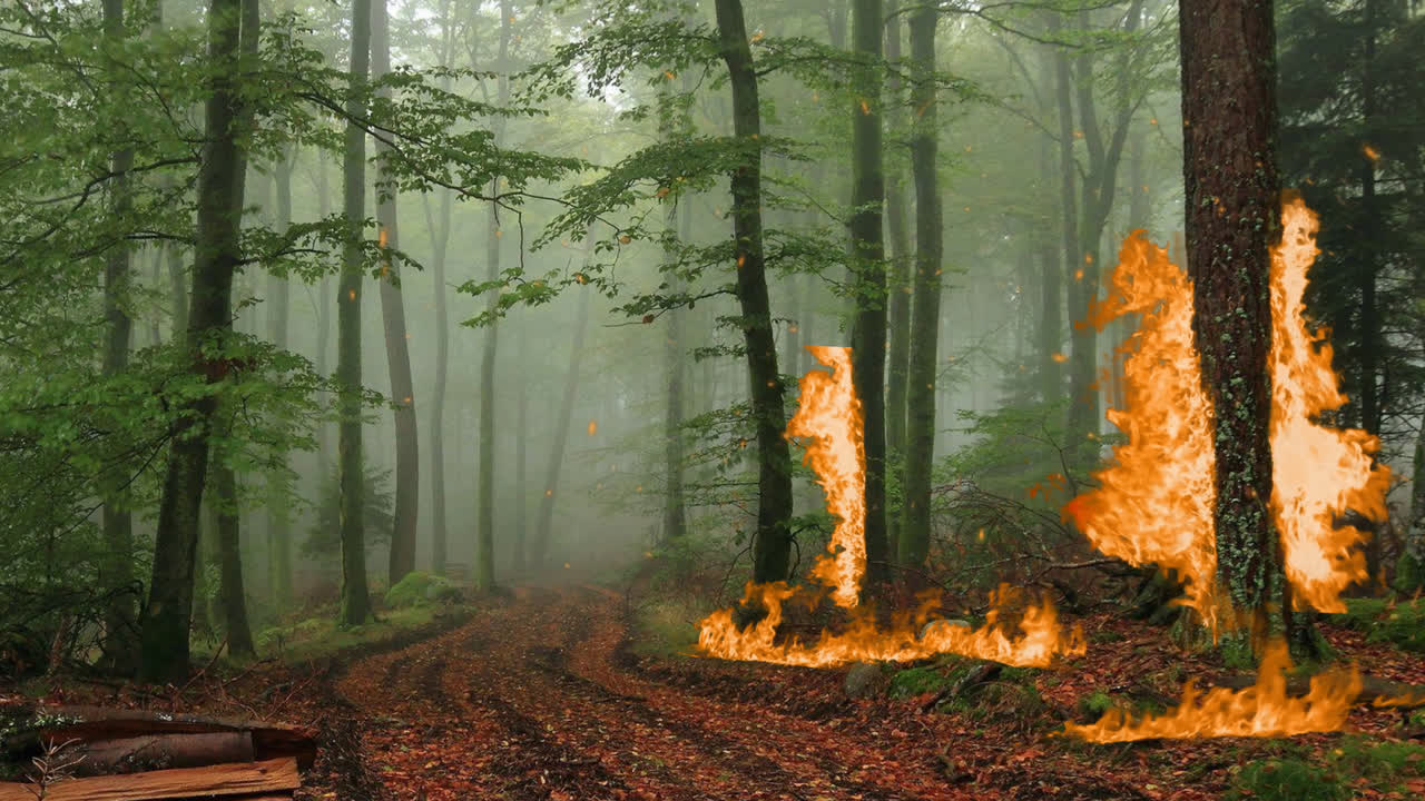Forest Fire Starting To Burn From The Ground And Goes For The Trees VFX ...