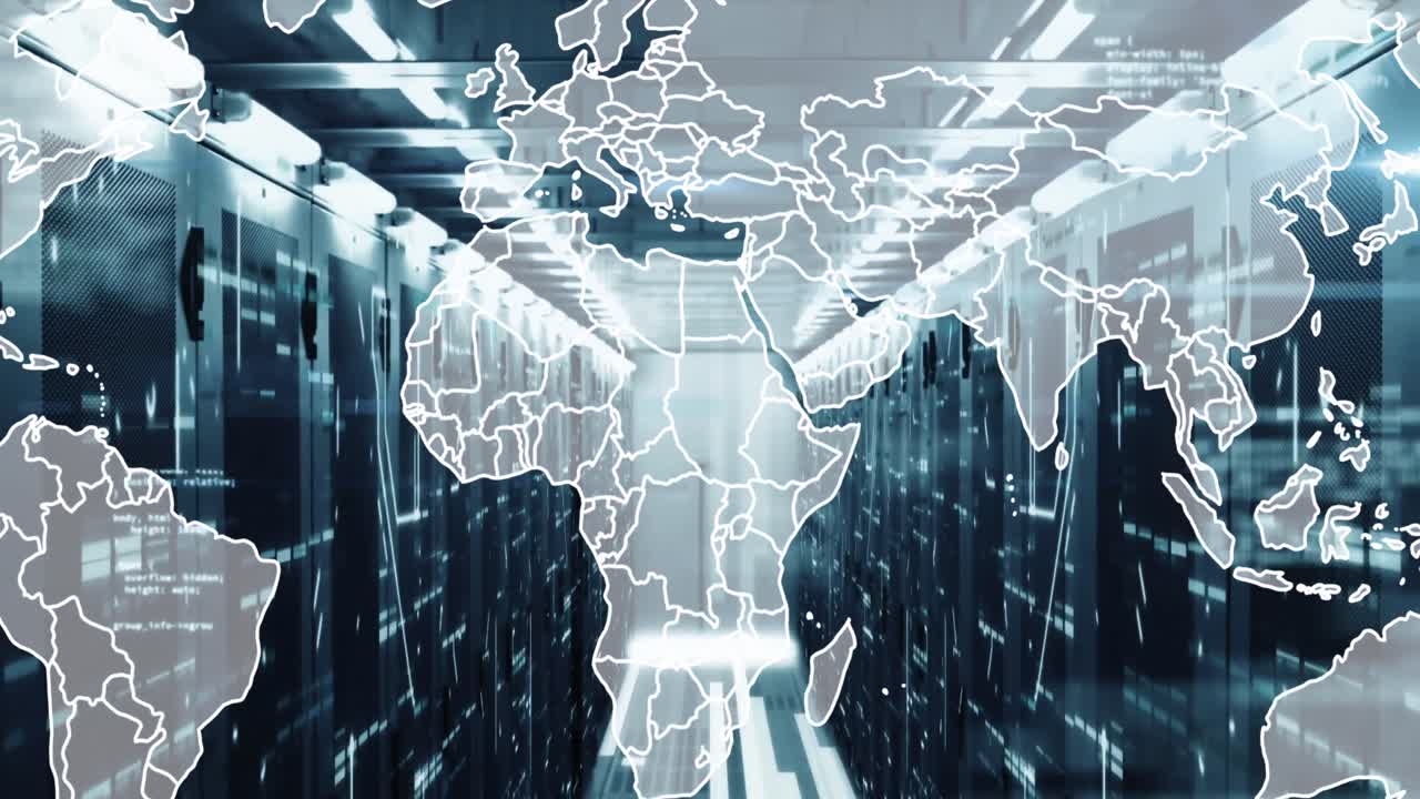 Premium stock video - Animation of map and computer language over bars ...