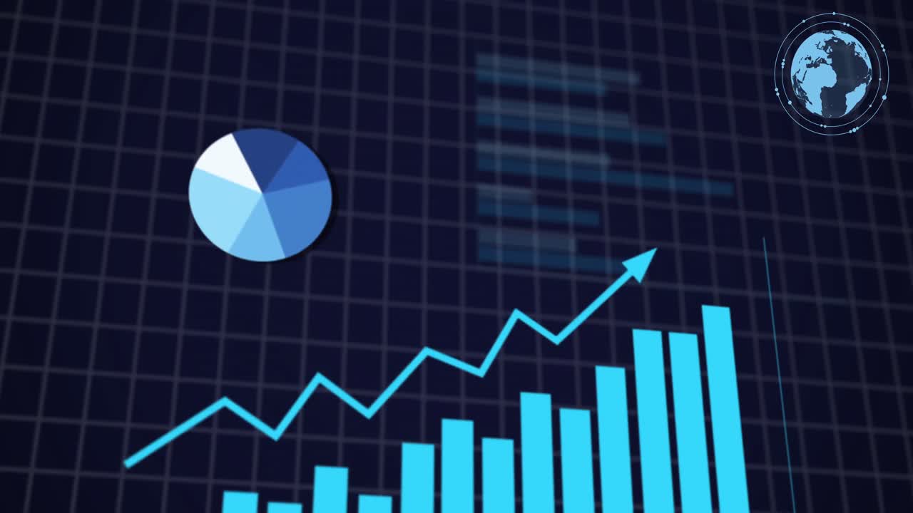Premium stock video - Animation of graphs, statistics and financial data processing